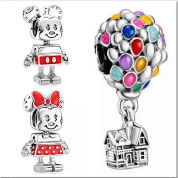 Jewelry | 3 Pieces Disney Mickey Minnie Mouse Robot Bead Charm Bundle ...